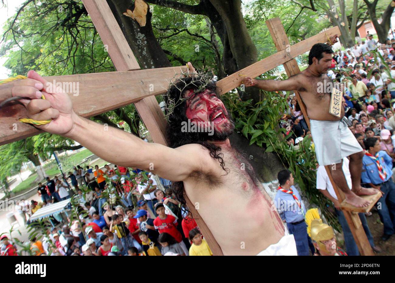 An actor representing Jesus Christ performs in a Good Friday ...