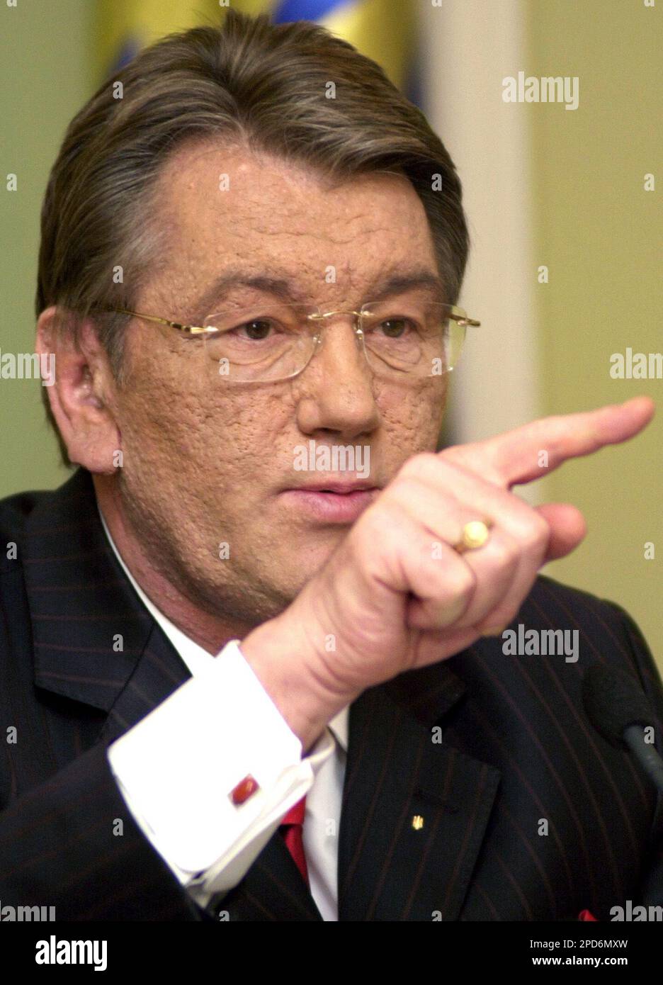 Ukrainian President Viktor Yushchenko speaks during a news conference ...