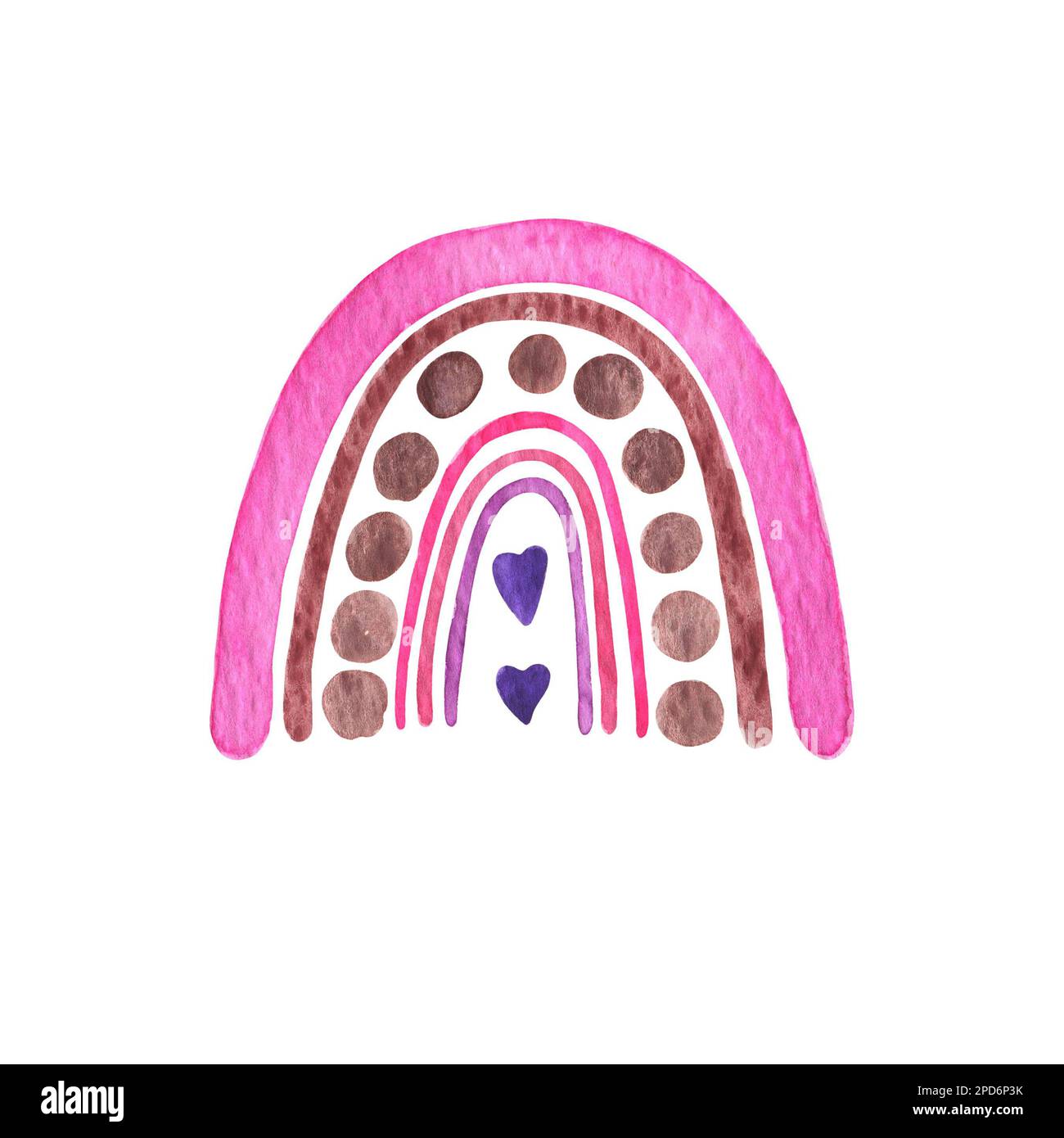 Pink, violet rainbow cute nursery watercolor simple illustration in ...