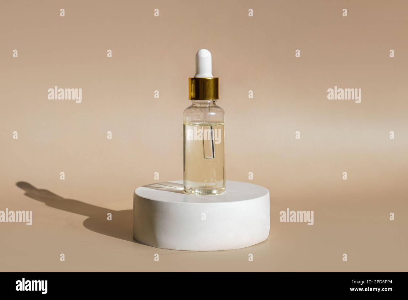 Natural oil cosmetics on neutral background. Dropper glass Bottle Mock ...