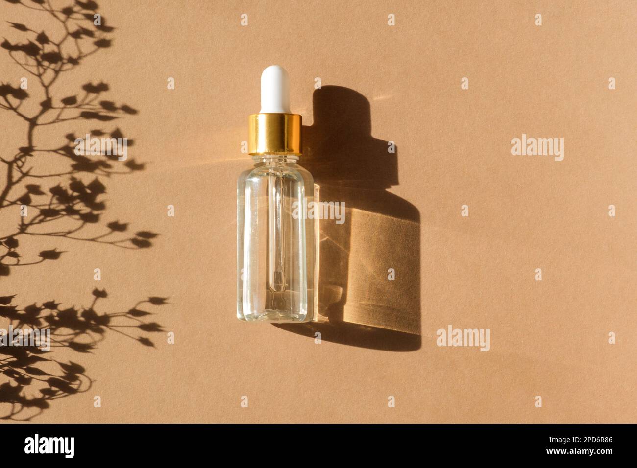 Natural oil cosmetics on neutral background. Dropper glass Bottle Mock ...