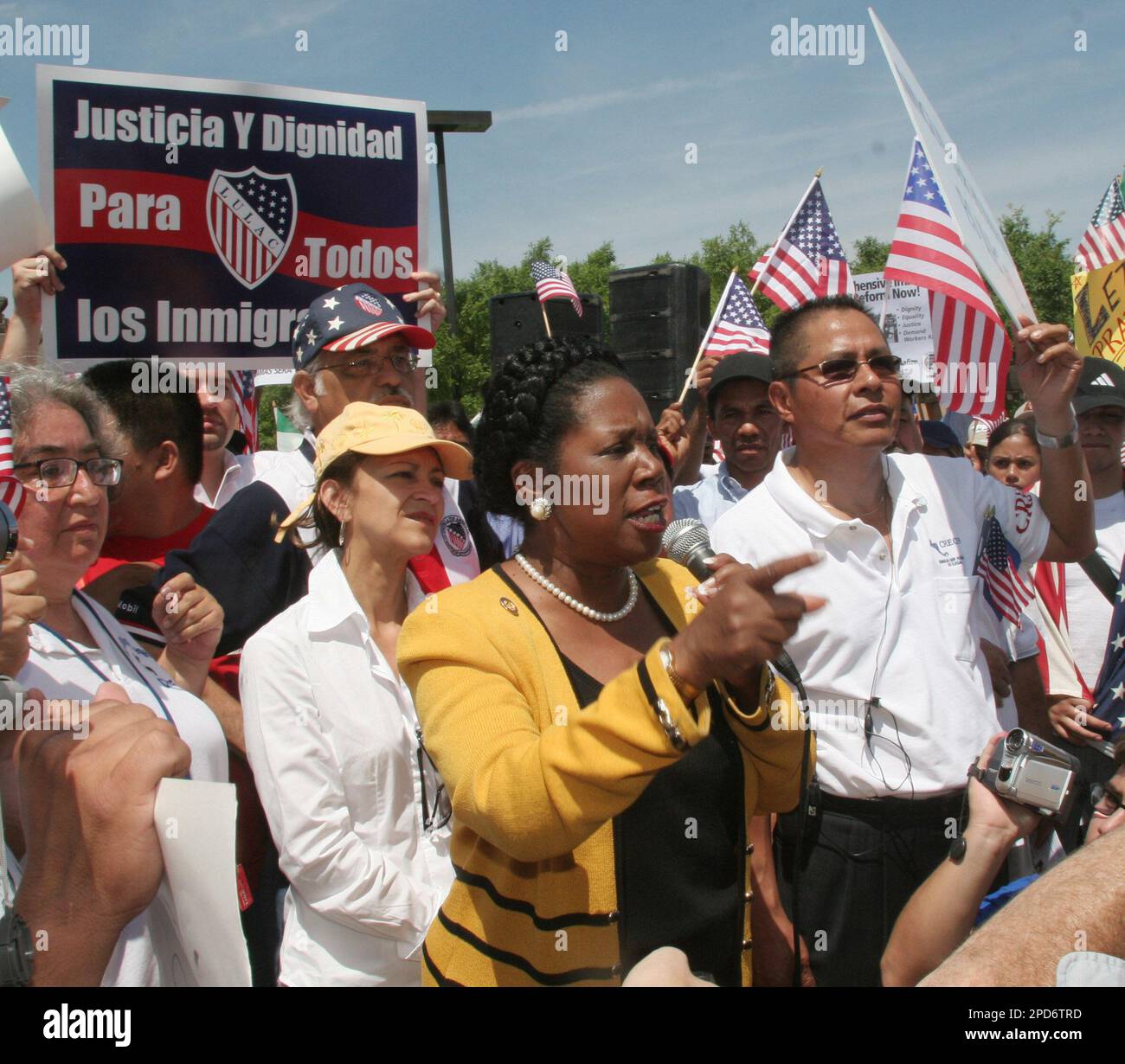 U.S. Rep. Sheila Jackson Lee, center, D-Texas, speaks during an ...