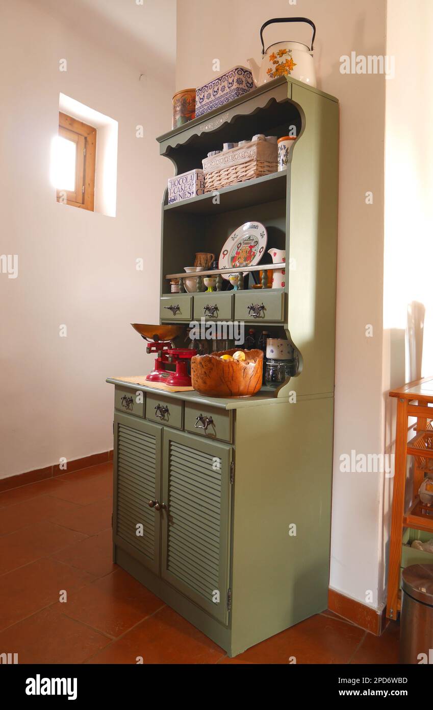 Traditional Hungarian kitchen dresser in a peasant house, paraszthaz ...