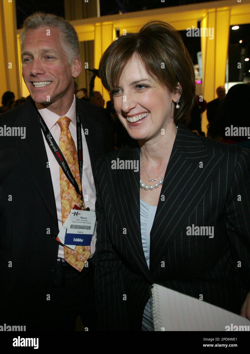 Anne Sweeney, right, president of Disney ABC Television, leaves an ...