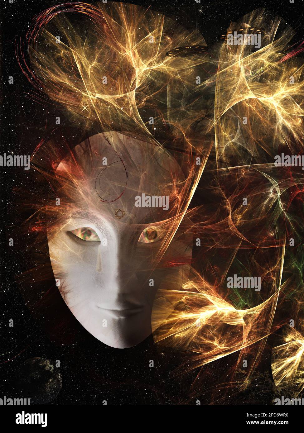 Extraterrestial character face, spaceman, starman or god with tear. Sci ...