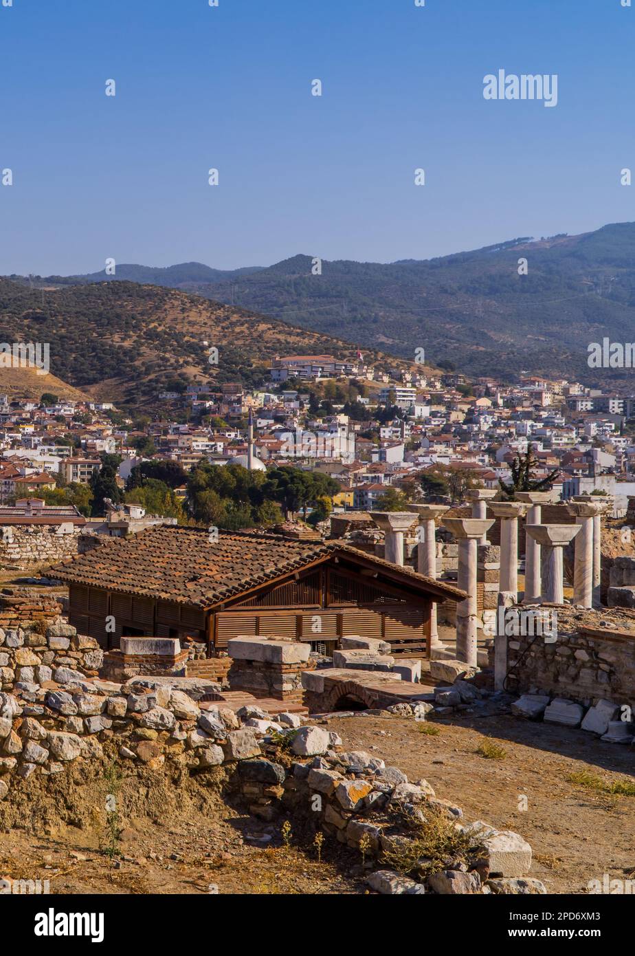 A landscape of the historic Selcuk town in Turkey on the background o ...