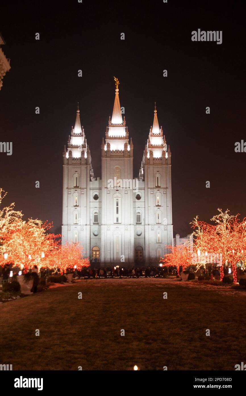 Mormon Salt Lake Temple Square at Christmas with Lights Stock Photo - Alamy