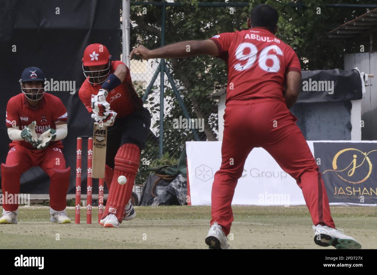 Hong Kong cricket T20 tournament between Bahrain (red) and Hong Kong ...