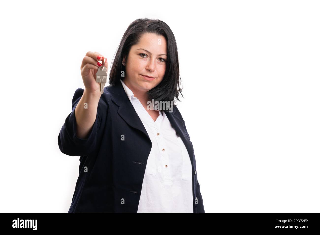 Female real-estate agent wearing smart casual formal suit and white ...