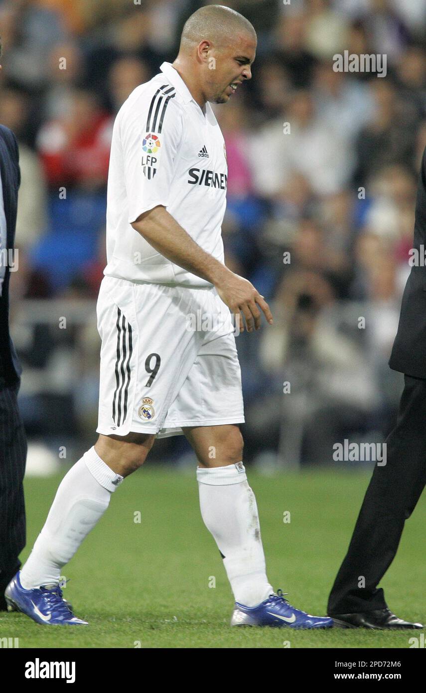 Real Madrid Brazilian player Ronaldo leaves the field injured during a ...