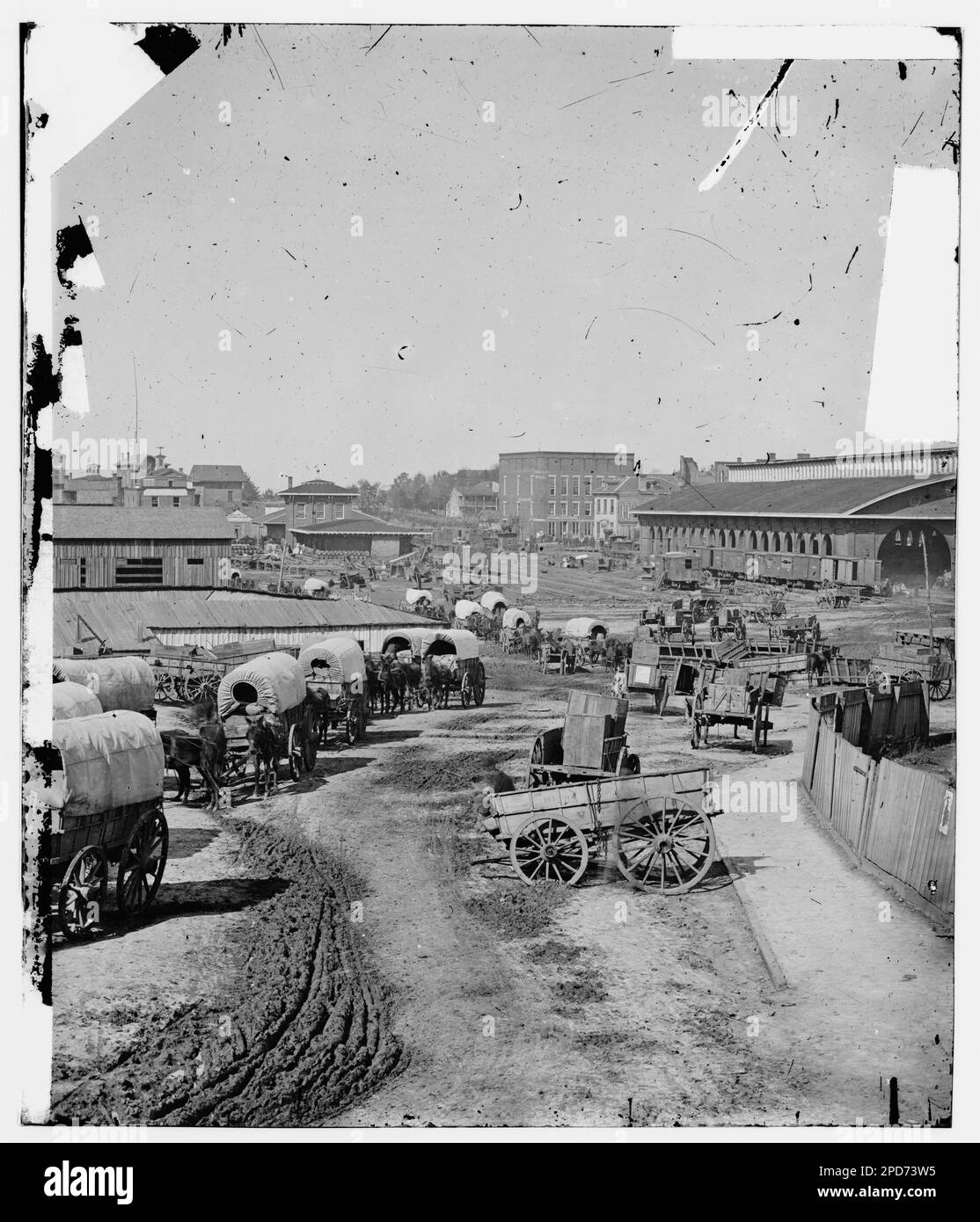 Atlanta, Georgia. Federal army wagons railroad depot. Civil war ...