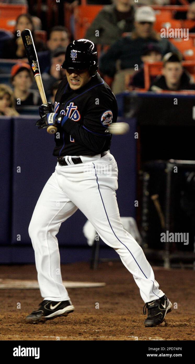 New York Mets' Paul Lo Duca (16) is hit by a pitch from Florida Marlins ...