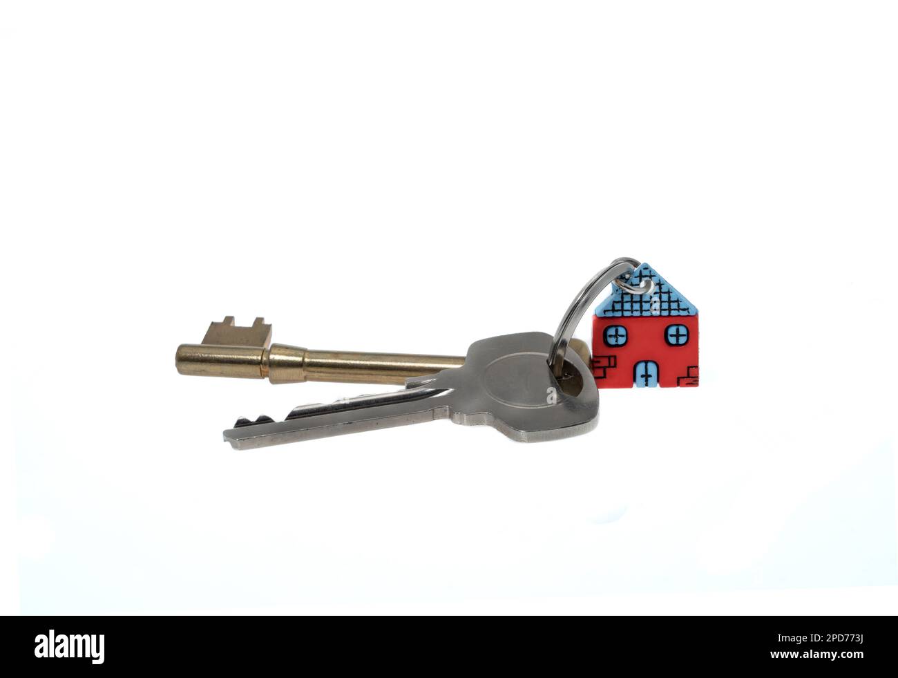 House Door Keys And a Key chain - white background Stock Photo - Alamy