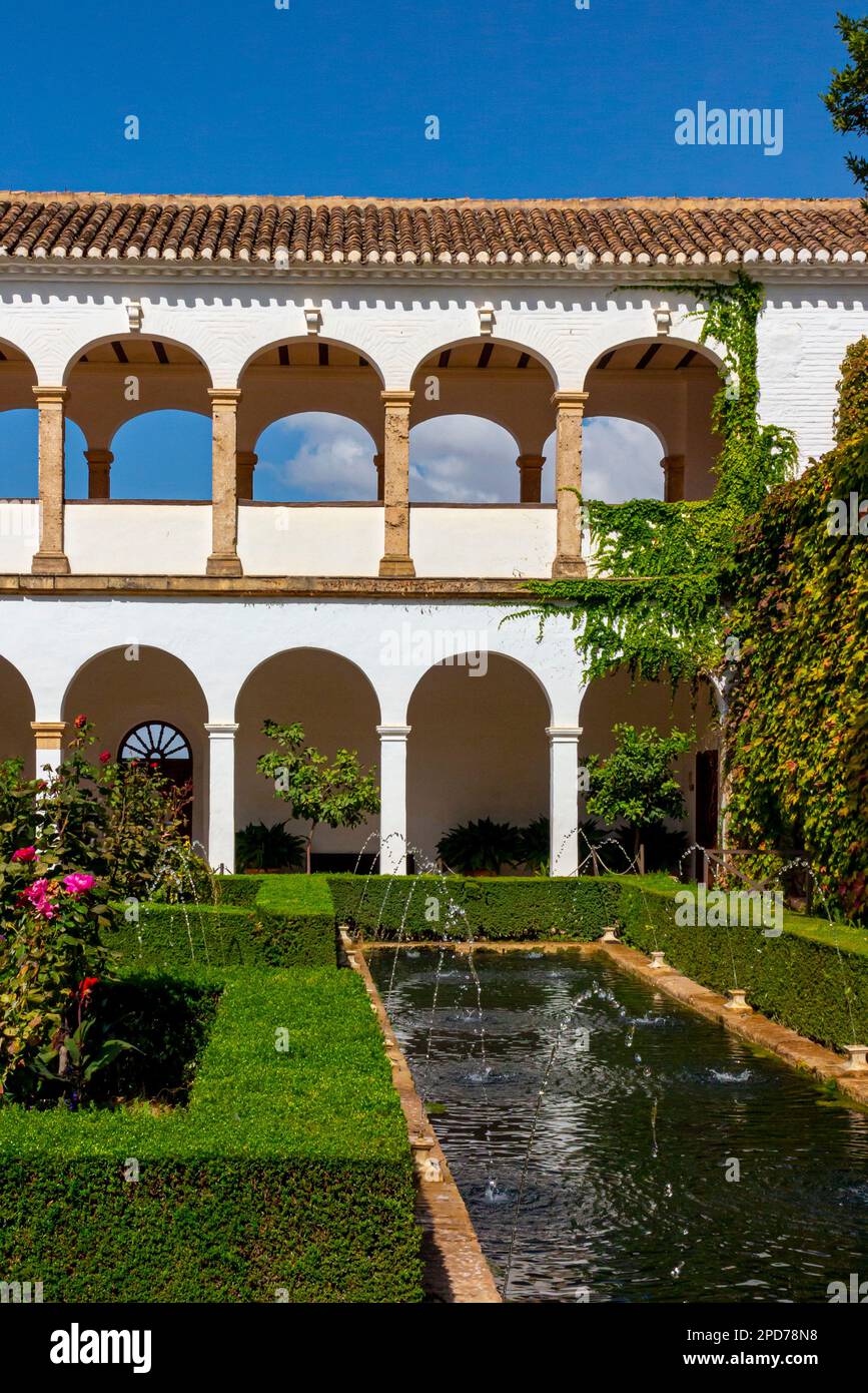 Buildings in the Generalife gardens at the Alhambra Palace in Granada ...
