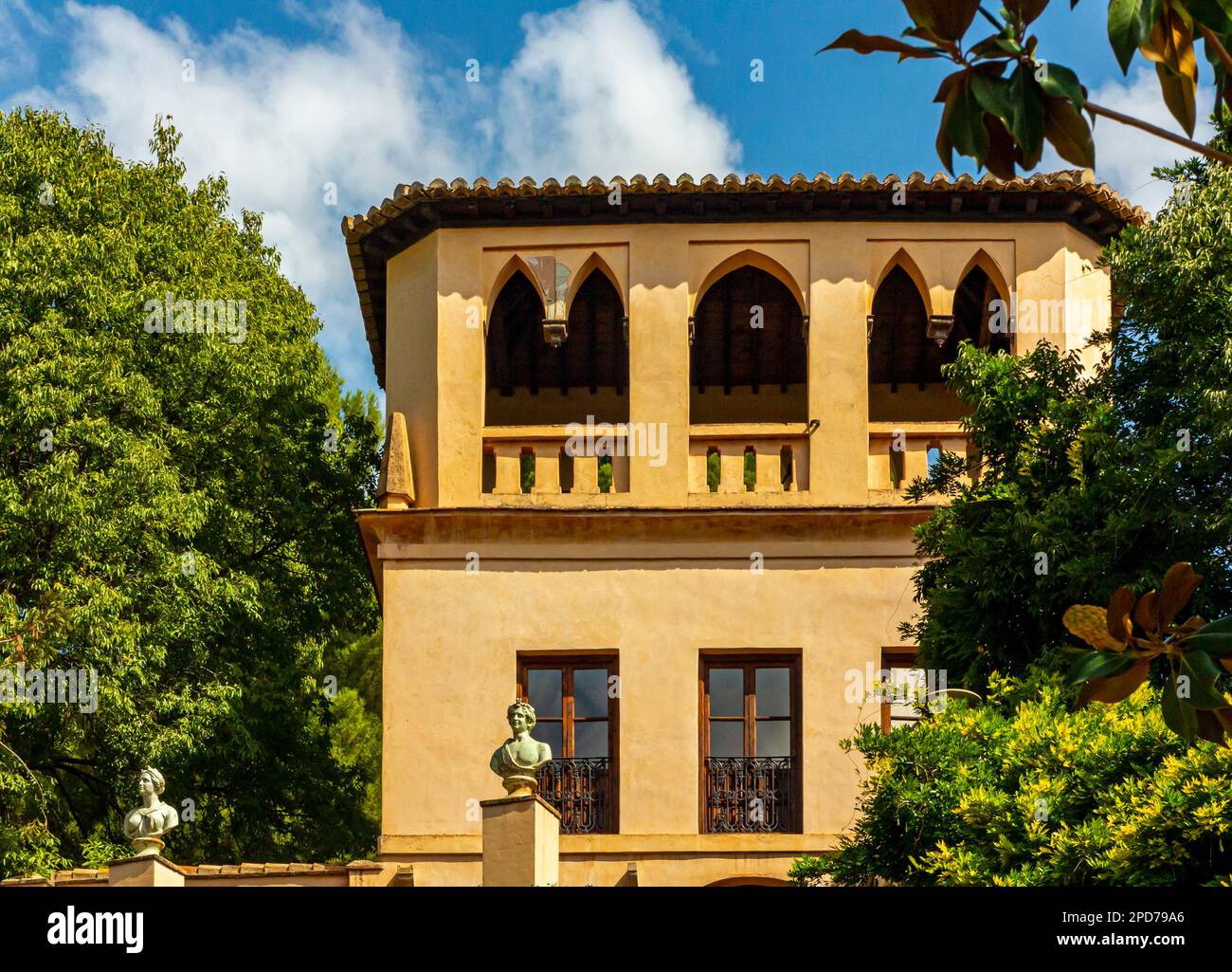 Building in the Generalife gardens at the Alhambra Palace in Granada ...