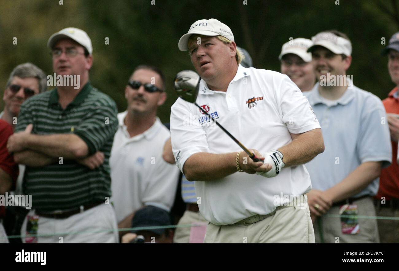 John Daly hits from the 15th tee during practice for the 2006 Masters ...