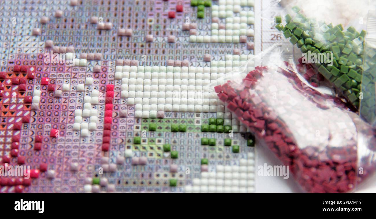 Process of creation of color diamond painting 3d from square ostrich ...