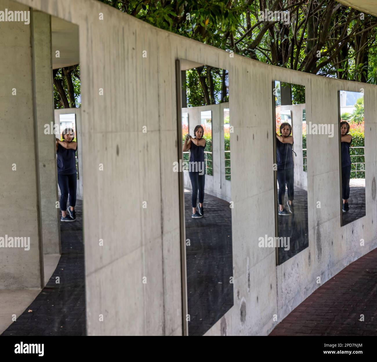 Golfer Practice in Driving Range Her Golf Swing and Mirror Image in ...