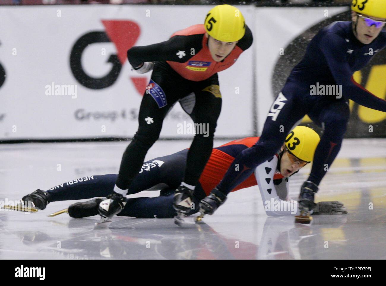 Cees Juffermans of the Netherlands falls just short of the finish line ...