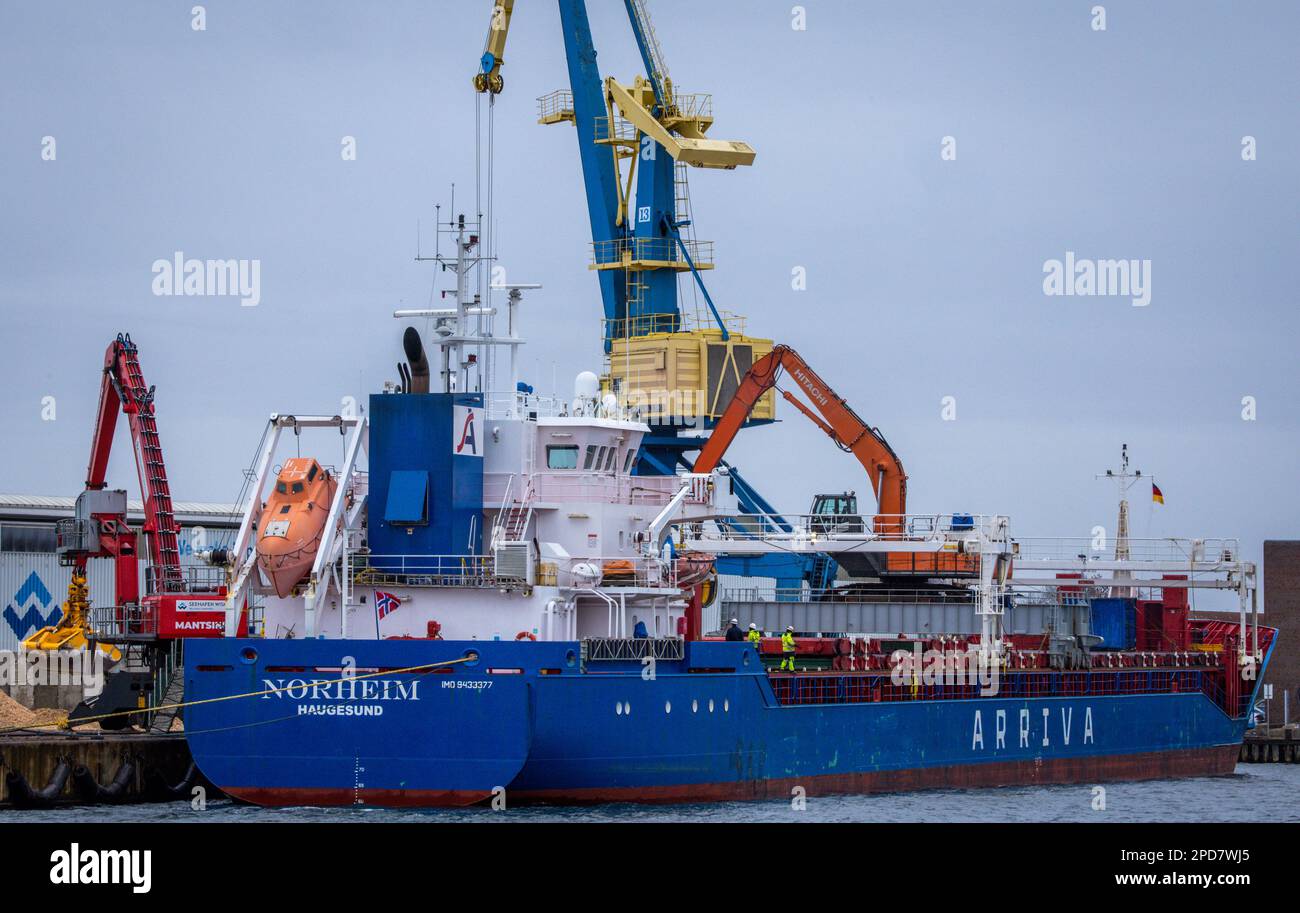 Wismar, Germany. 14th Mar, 2023. The 116-meter-long cargo ship "Norheim ...