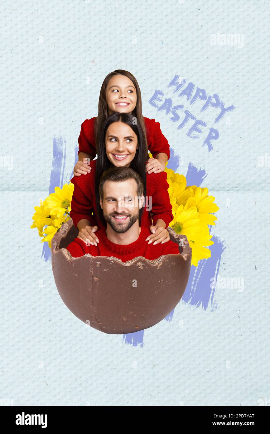 Vertical creative collage artwork photo of interested positive family ...