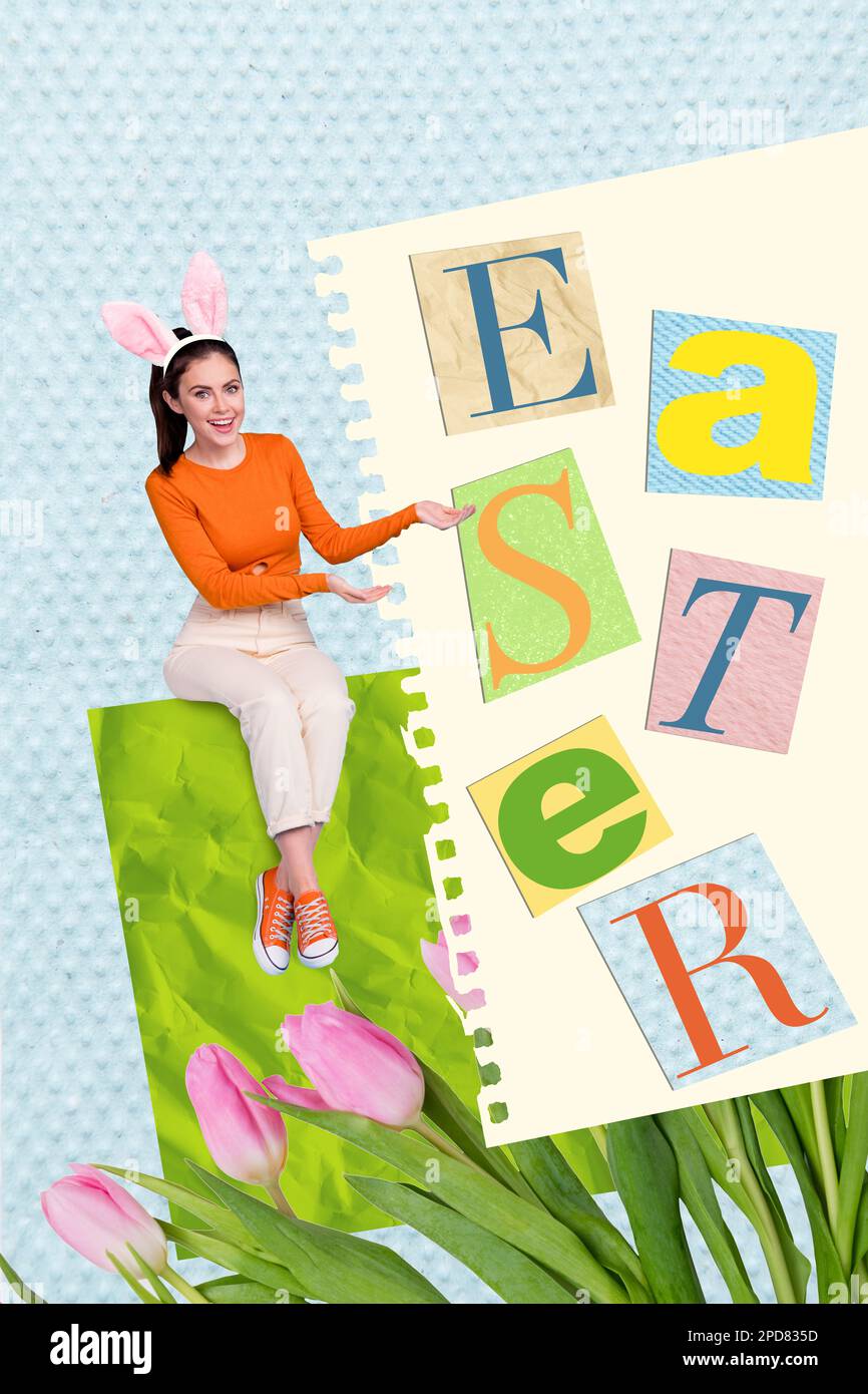 Greetings card design concept collage of young positive attractive lady ...