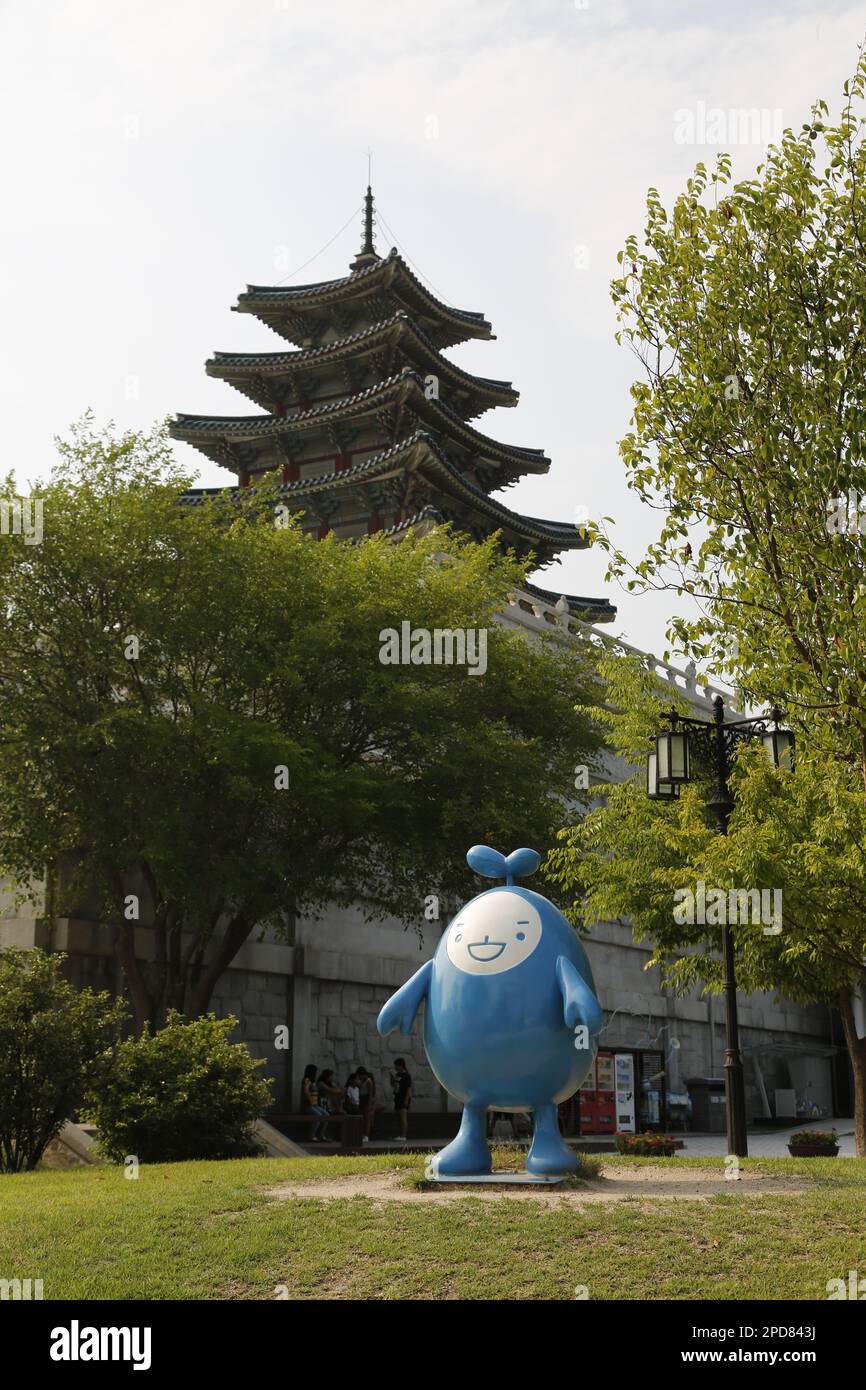 Blue Kawaii (cute) Korean character/ figure in the gardens of the ...