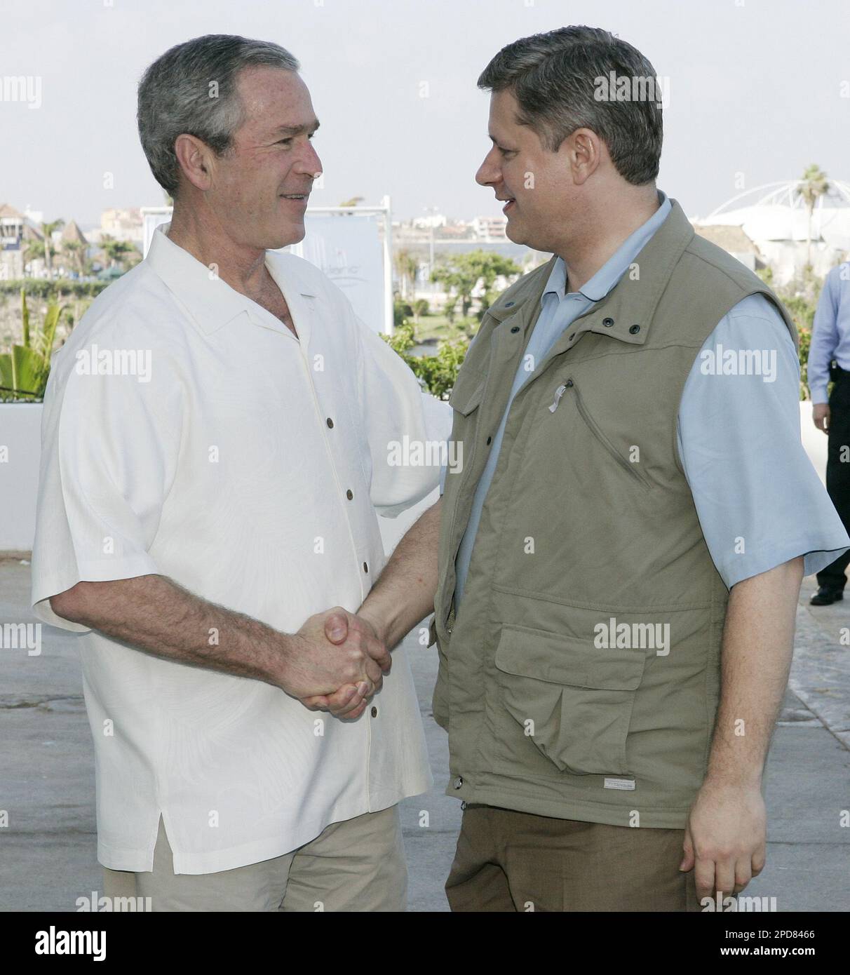 President Bush, left, greets Canada's Prime Minister Stephen Harper in ...