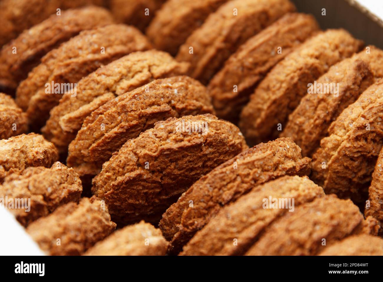 Sweet crisp freshly baked oatmeal, stacked one by one and conveniently ...