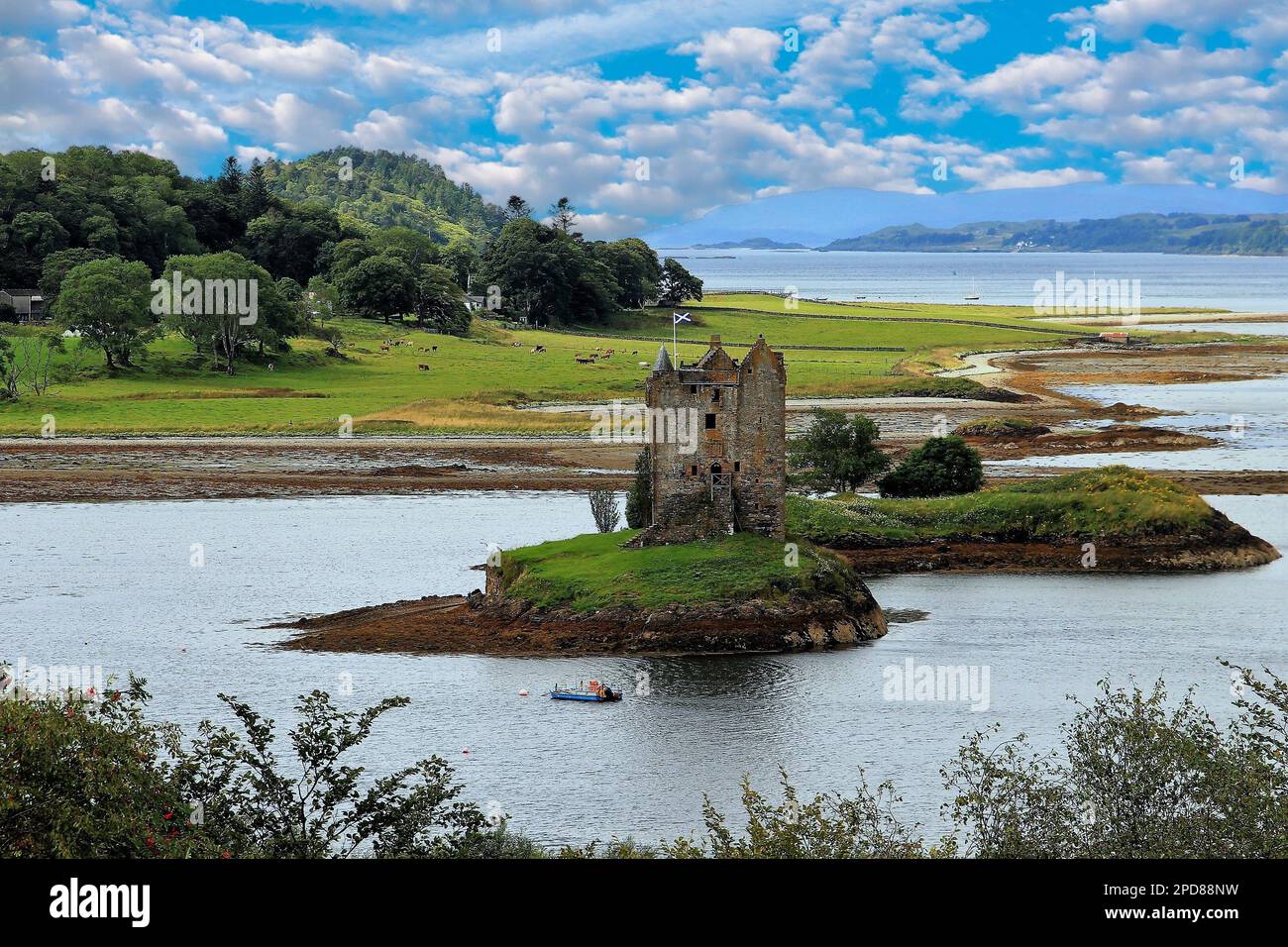 Castle Stalker the four-storey tower house or keep in Scotland Stock ...