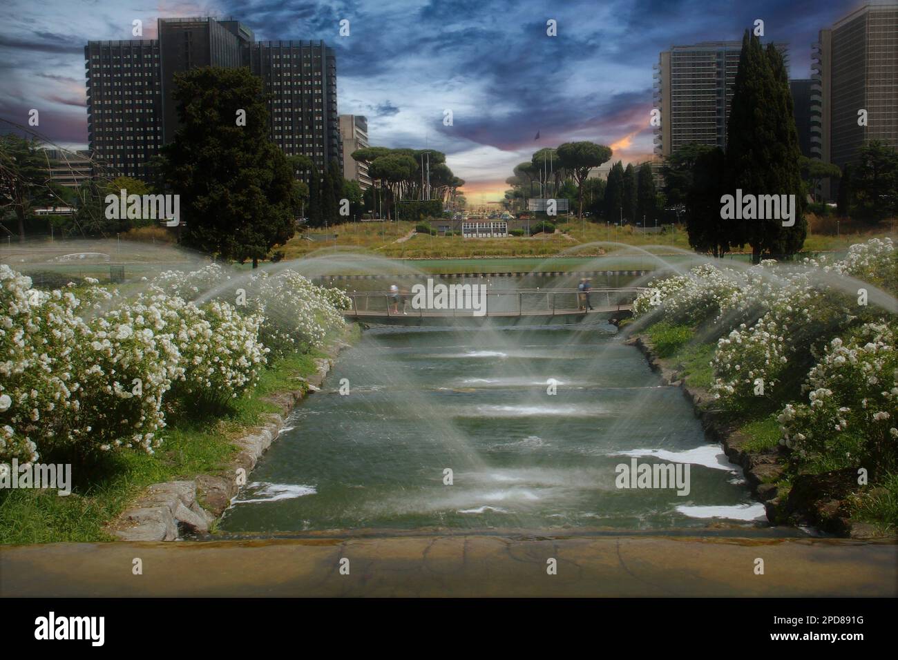The Garden of waterfalls in Rome Eur lake Stock Photo - Alamy