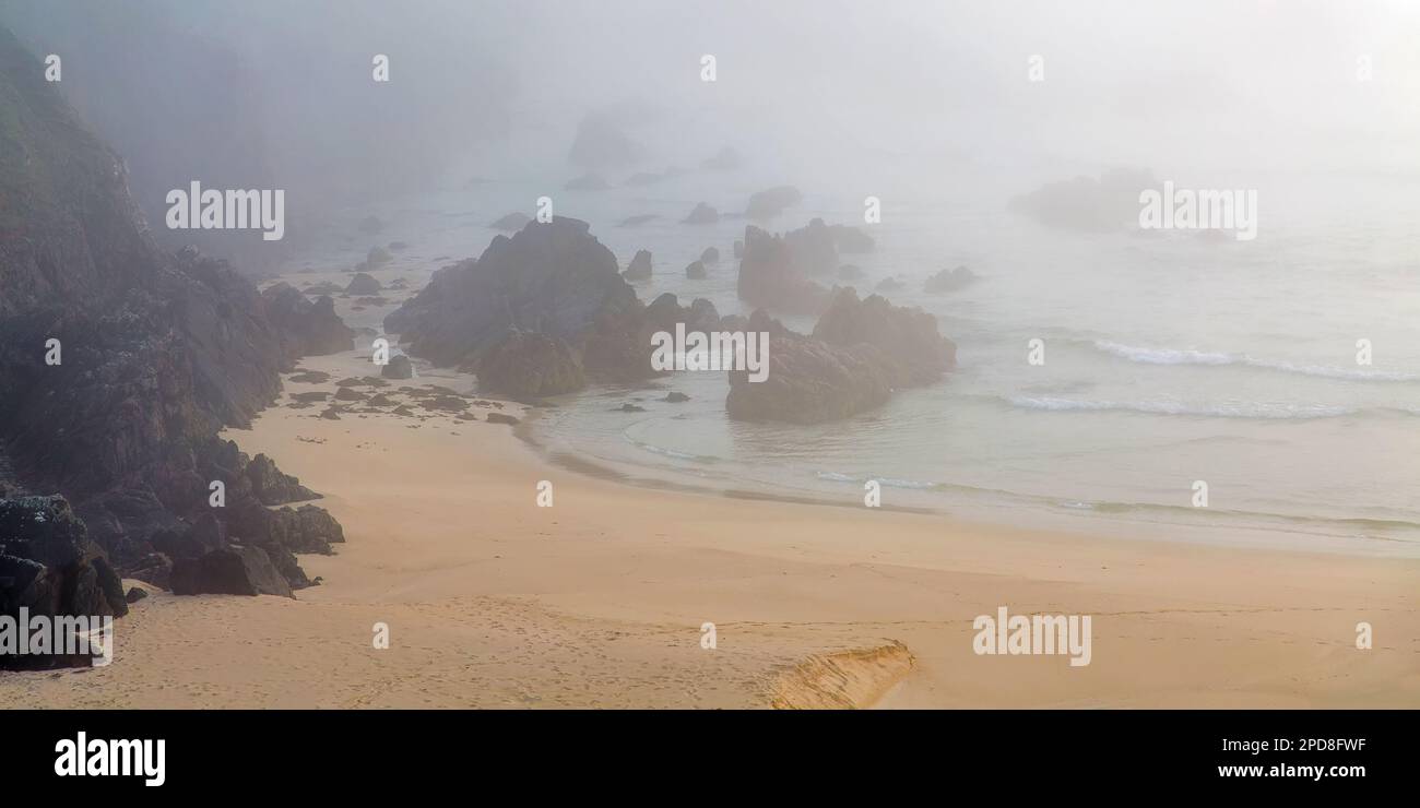 Seamist over waterlogged beach, Mangersta Beach, Lewis, Isle of Lewis ...