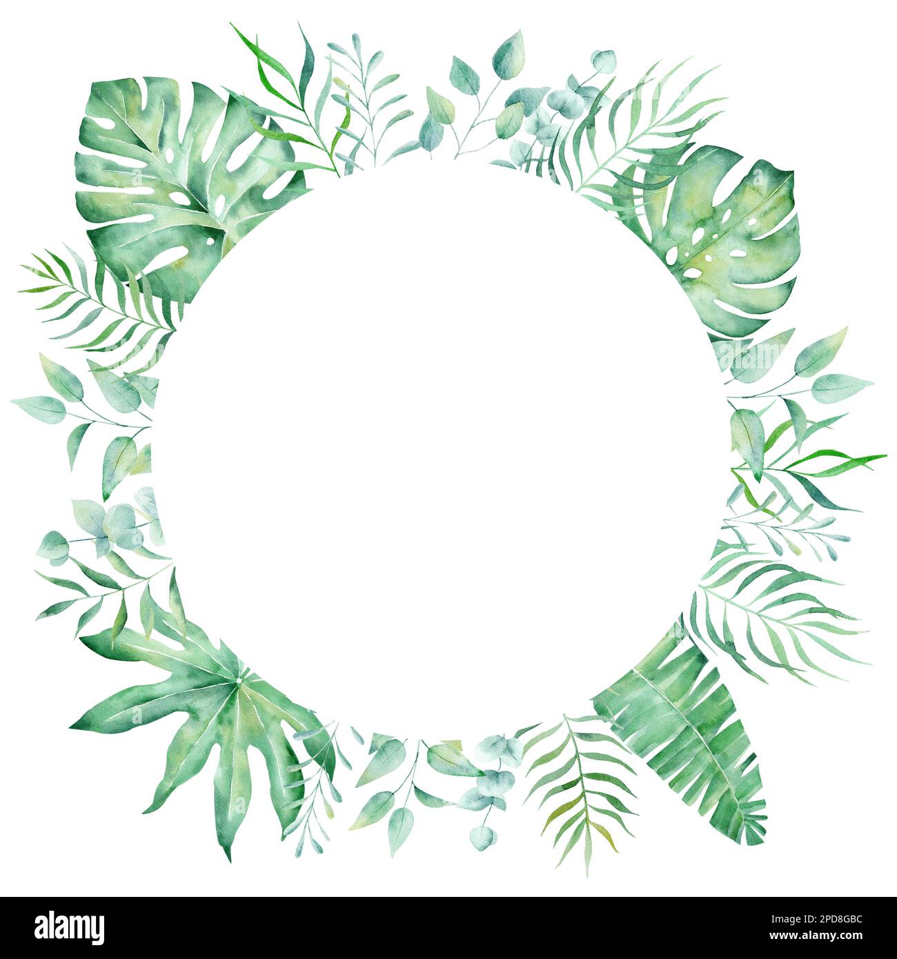 Exotic watercolor tropical frame border palm tree. Summer clipart ...