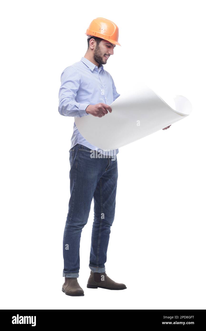 in full growth. male architect with a drawing of a new project Stock ...