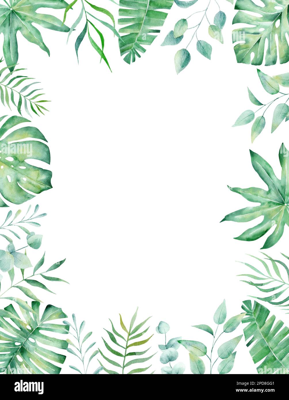 Exotic watercolor tropical frame border palm tree. Summer clipart ...