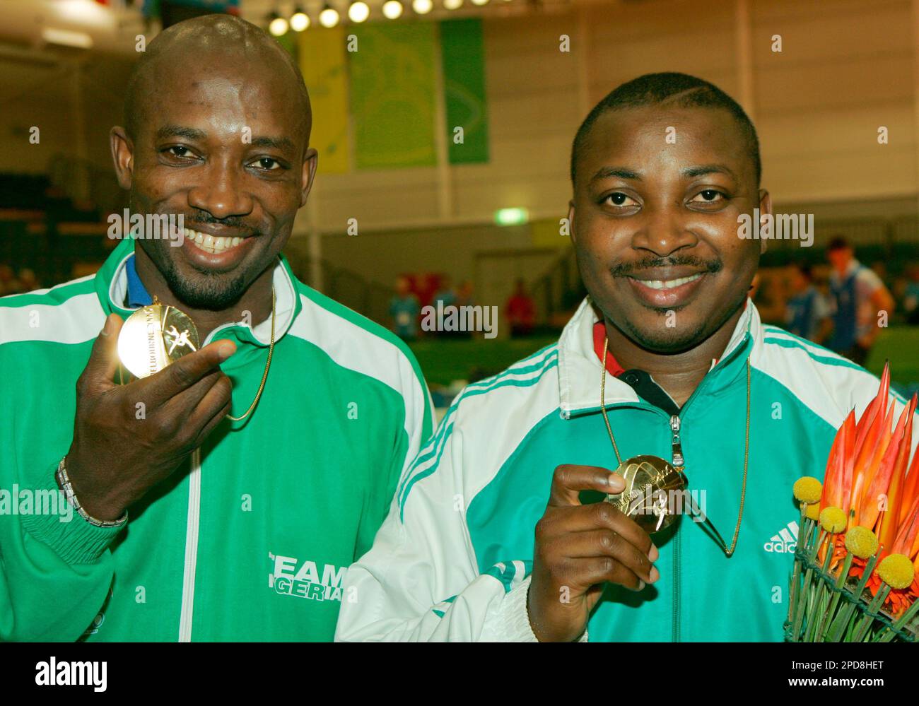 Nigeria's Segun Toriola, left, and Monday Merotohun pose with their ...