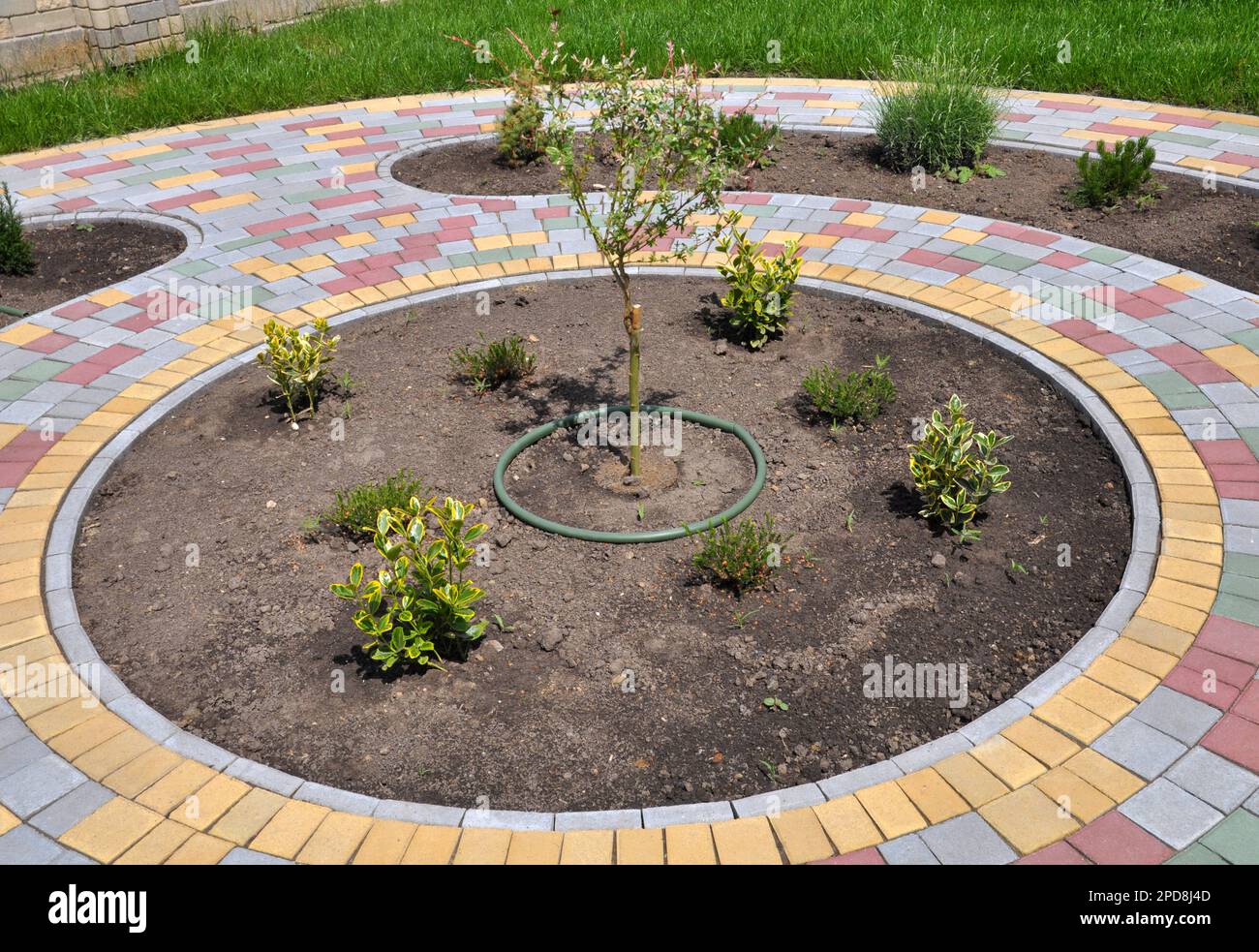 Fragments of modern design from landscaping in the garden, park, square ...