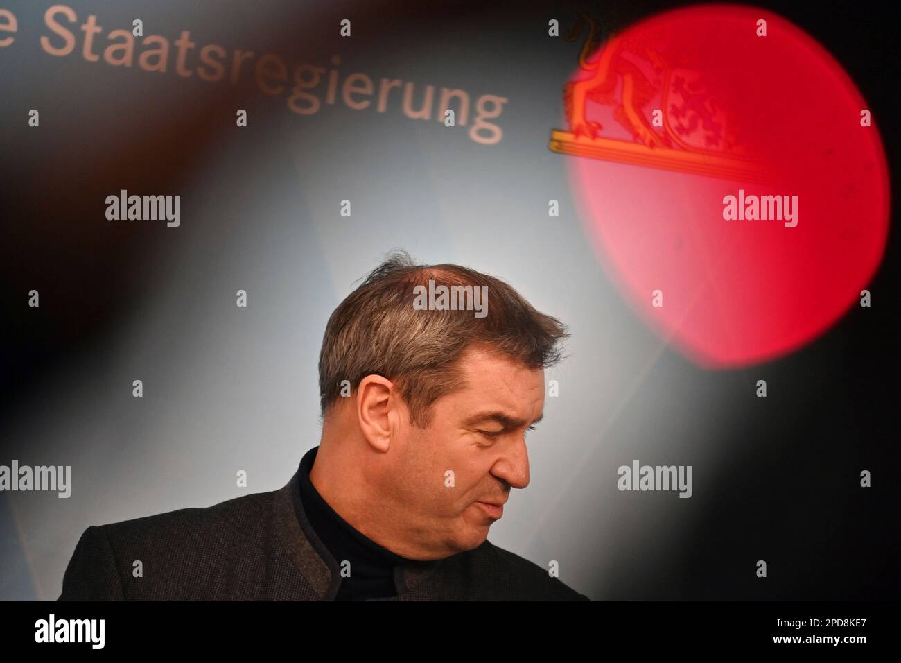 Markus SOEDER (Prime Minister of Bavaria and CSU Chairman) behind red ...