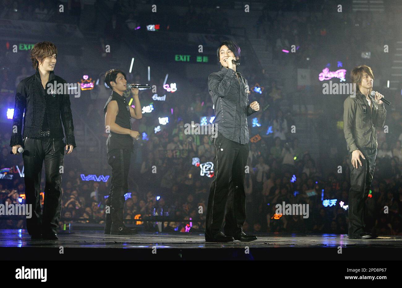 Members of Taiwan pop group F4, from left, Vic Zhou, Vanness Wu, Ken Zhu and Jerry Yan perform ...