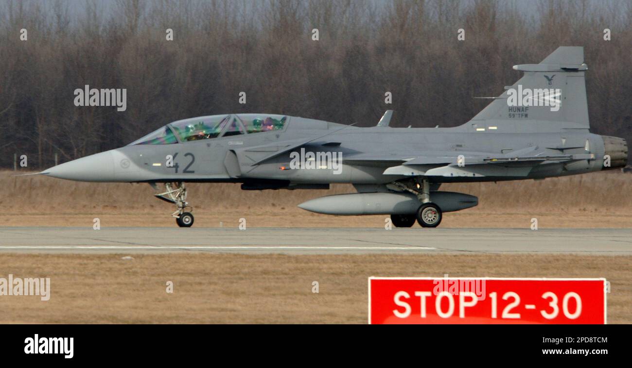One of the first new fighter jets of the Hungarian Air Force, a Swedish ...