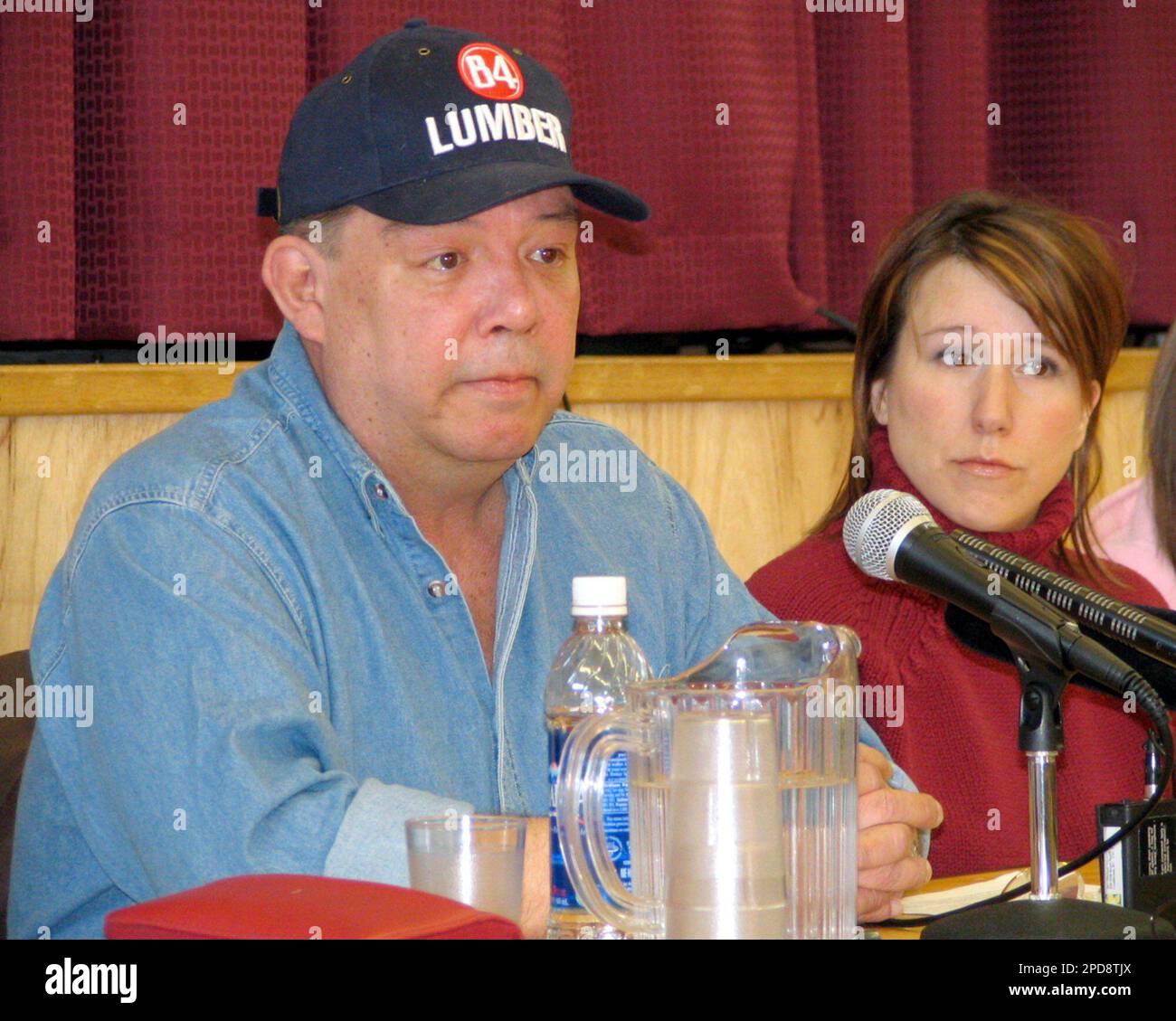 Allen Abney, left, addresses the media at a press conference in Yahk, B ...
