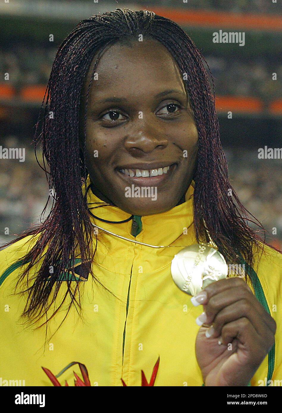 Jamaica's Trecia Smith during the medal ceremony after winning the gold ...