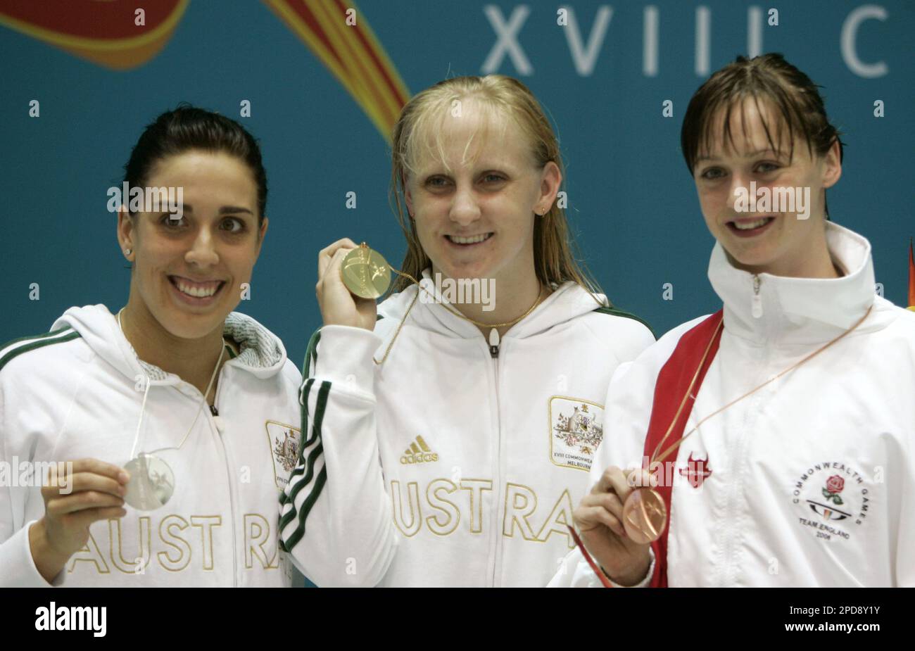 Australia's gold medalist Jessicah Schipper, center, her compatriot and ...