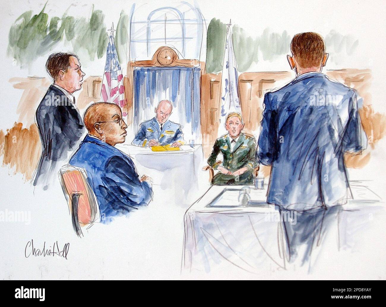 An artists rendering shows Government Counsel Cmdr. Ron Ball, right ...