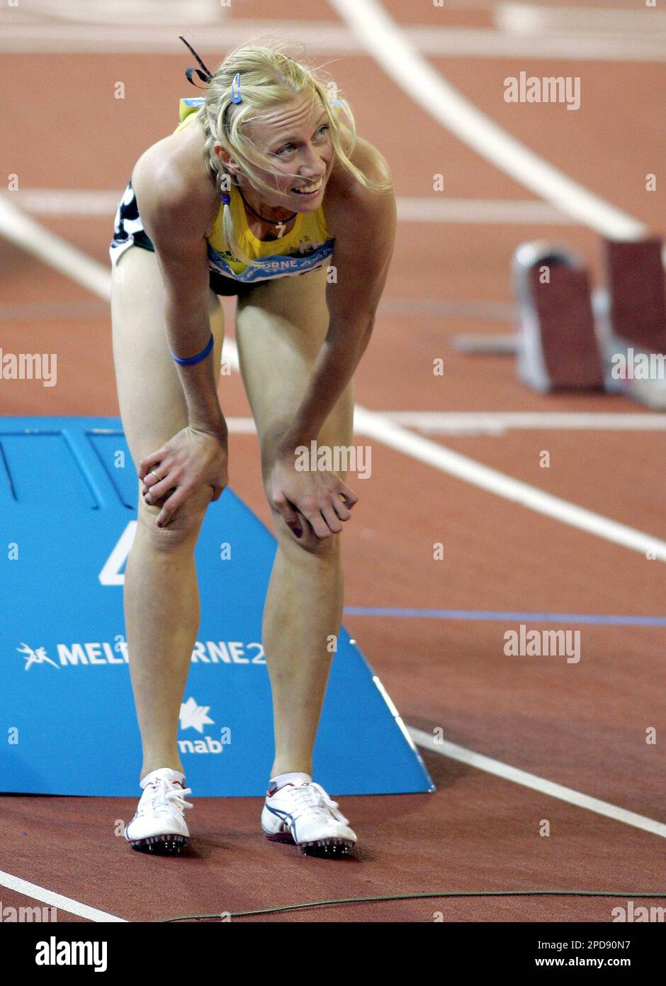 Australia's Tamsyn Lewis reacts after finishing a Women's 400m semi ...