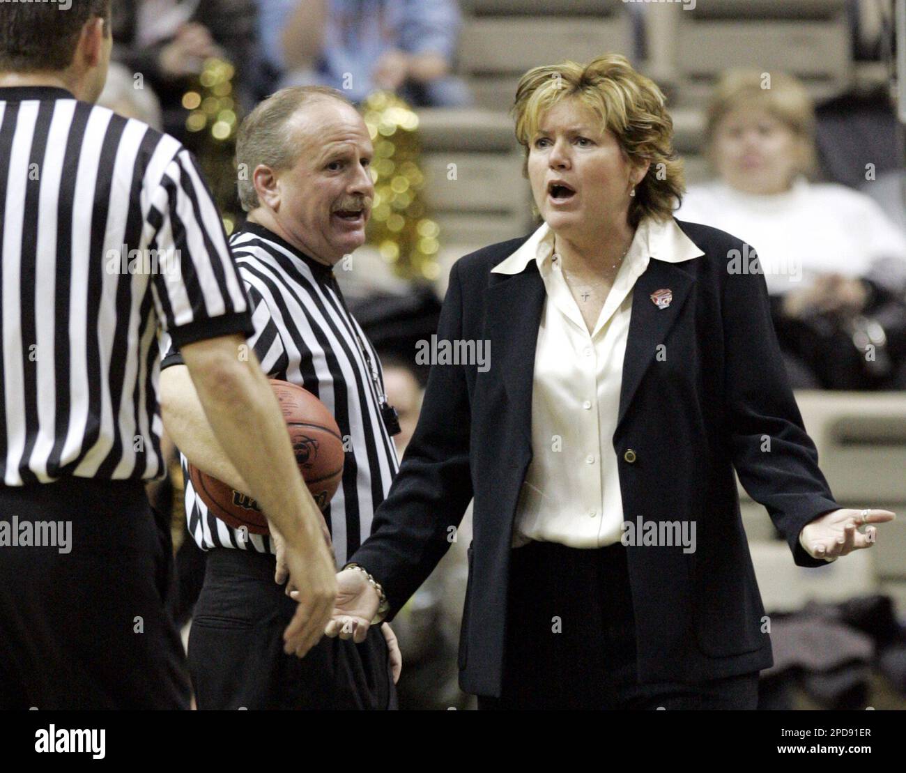 Vanderbilt head coach Melanie Balcomb argues a call during the second ...