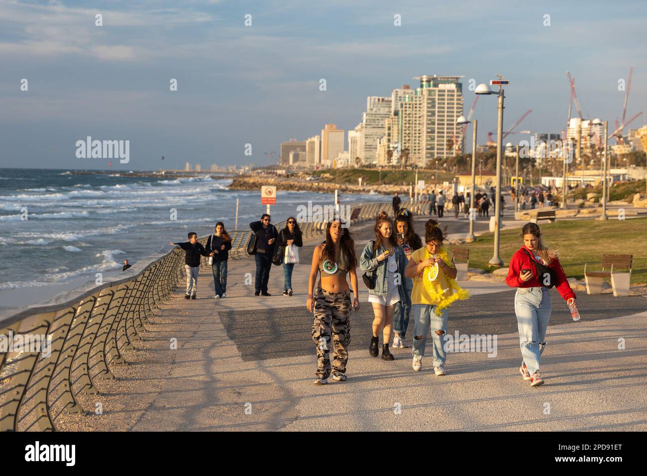 Tel Aviv Israel - 07 March 2023, Four teenage girls walk along the ...