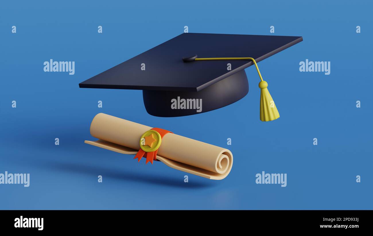 3d icon with black graduation cap. Isolated object. Education ...