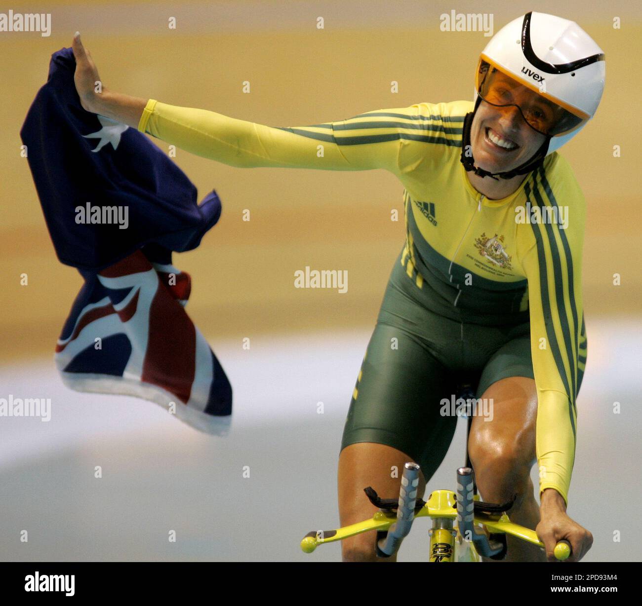 Australia's Katie Mactier celebrates with the Australian flag after ...
