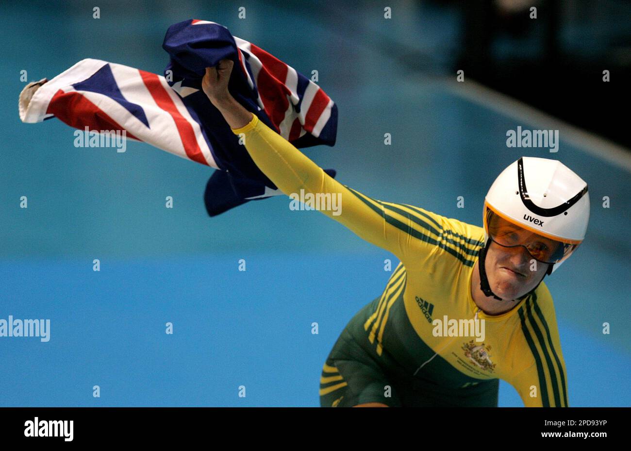 Australia's Katie Mactier celebrates with the Australian flag after ...